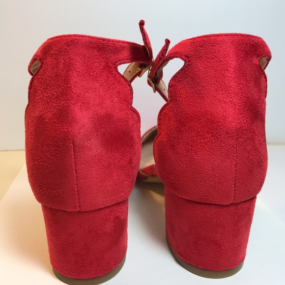 Edna | Shoes | Red Shoe Scalloped Toe 2 Heel And Ankle Strap | Poshmark